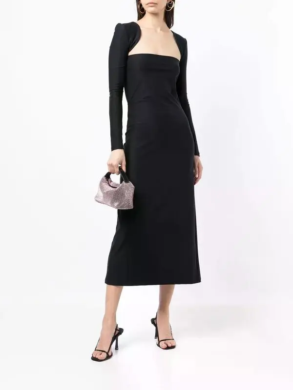 Rokh Square-neck Long-sleeve Midi Dress