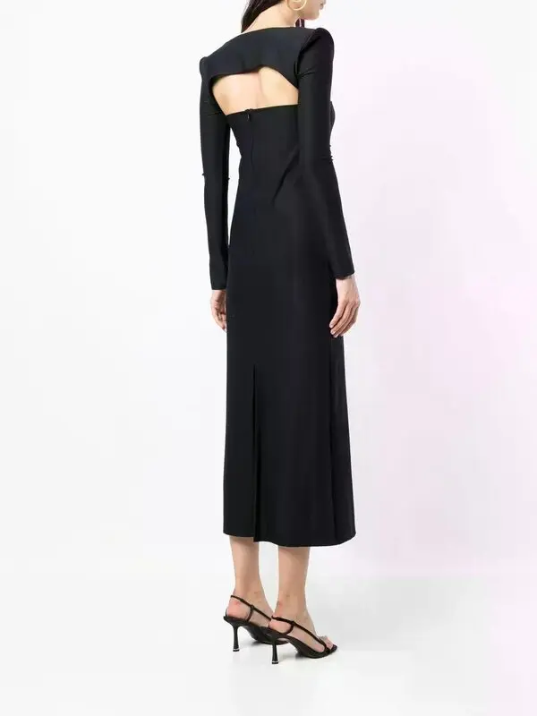 Rokh Square-neck Long-sleeve Midi Dress