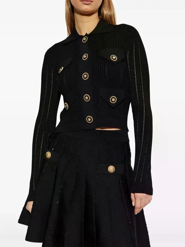 Balmain Openwork-detailed Ribbed-knit Cardigan - Black