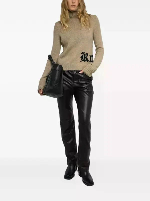 Zadig&Voltaire Nalma Intarsia-knit Logo High Neck Sweater - Neutrals
