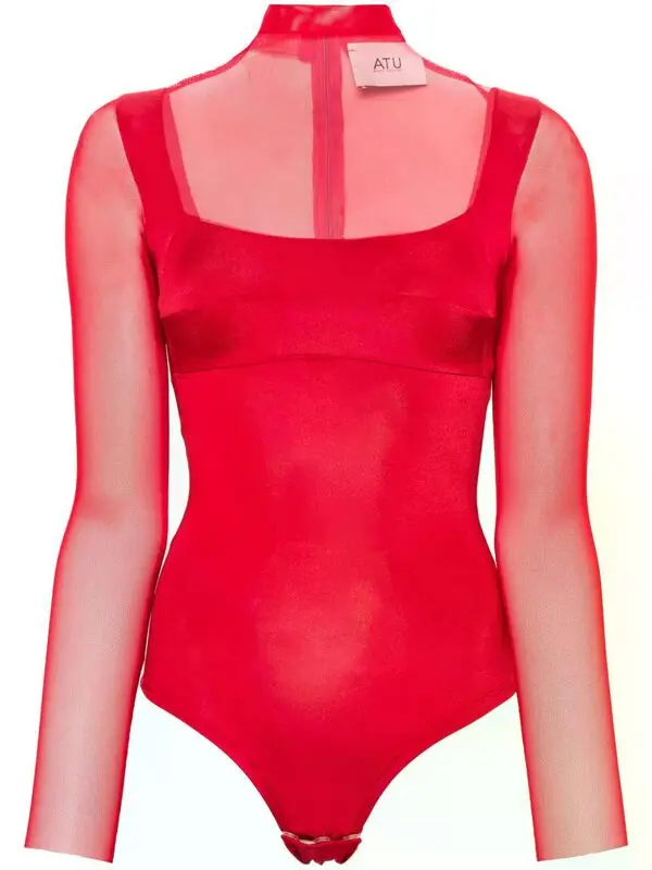 ATU BODY COUTURE Semi-sheer High Neck Bodysuit - Red