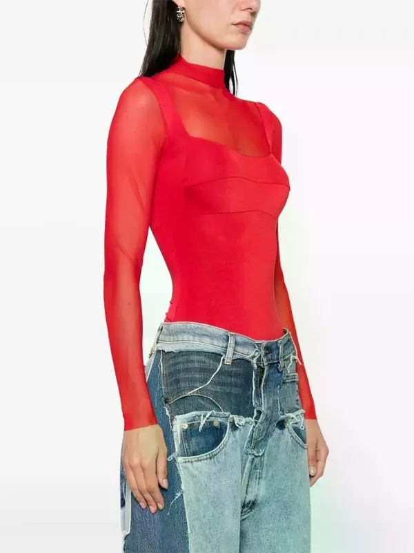 ATU BODY COUTURE Semi-sheer High Neck Bodysuit - Red