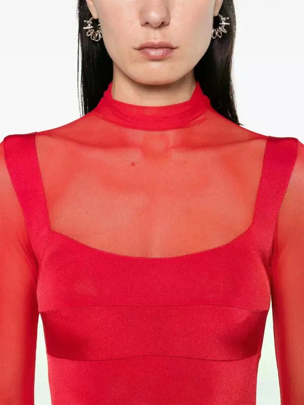 ATU BODY COUTURE Semi-sheer High Neck Bodysuit - Red