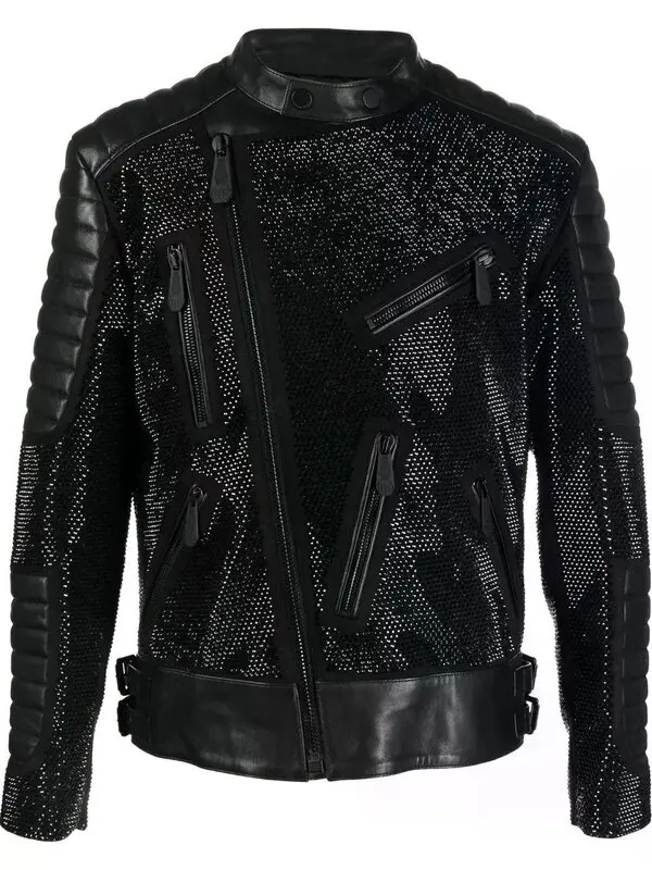 Philipp Plein Embellished Leather Biker Jacket