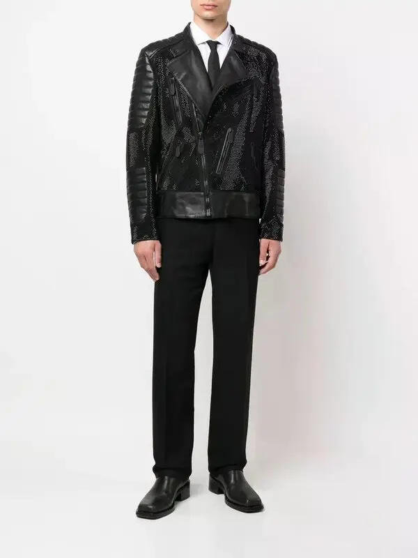 Philipp Plein Embellished Leather Biker Jacket