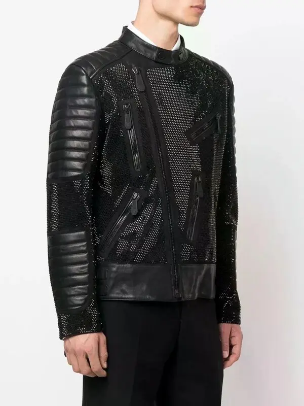 Philipp Plein Embellished Leather Biker Jacket