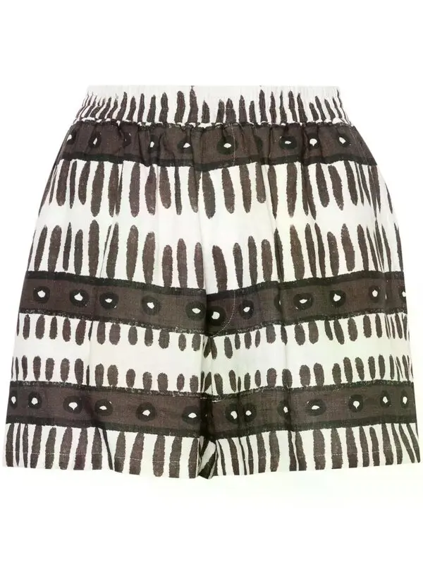 MAISON LA PLAGE Abstract Print Linen Shorts
