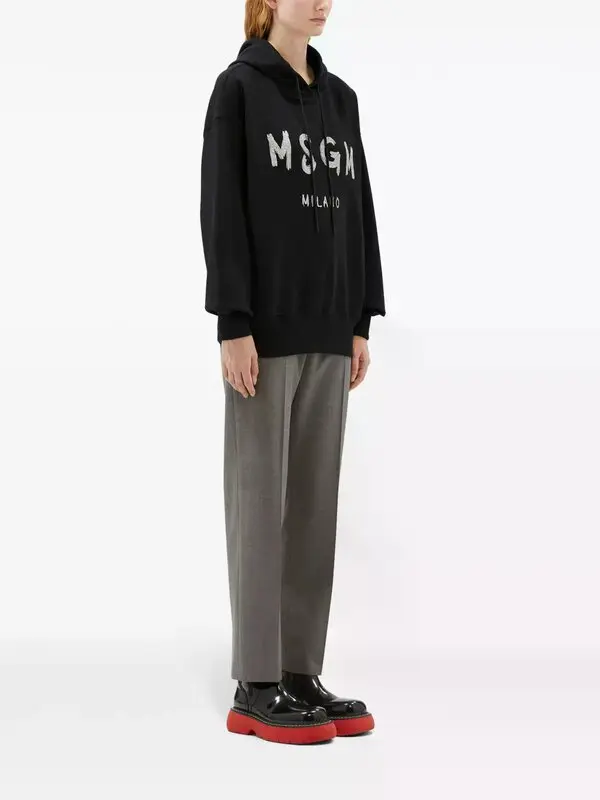 MSGM Cotton Logo Print Hoodie - Black