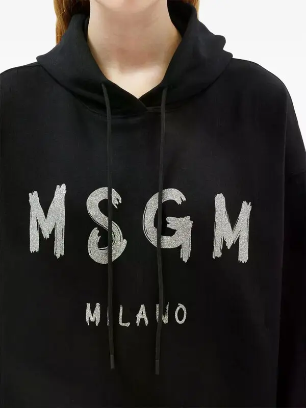 MSGM Cotton Logo Print Hoodie - Black