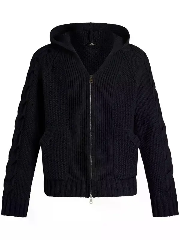 Etro Cable Knit Zip-up Hoodie - Blue