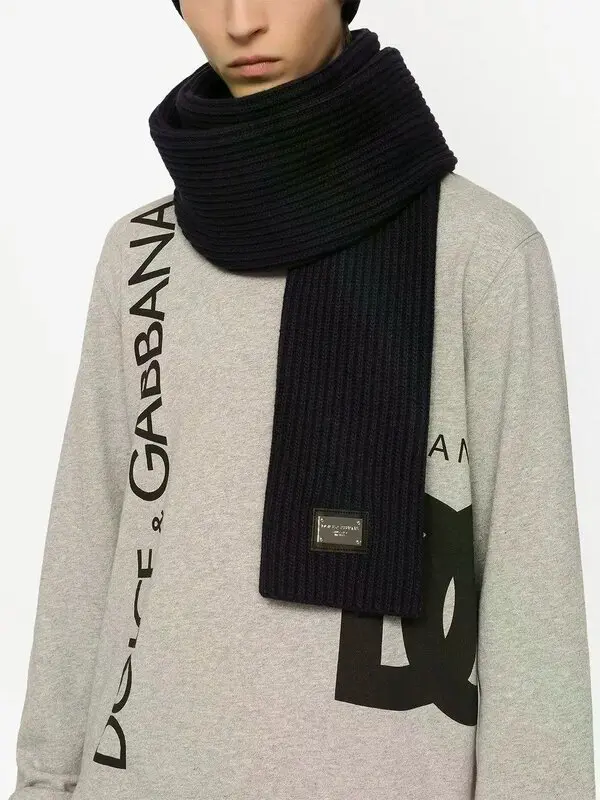 Dolce & Gabbana Logo-patch Wool Scarf - Blue