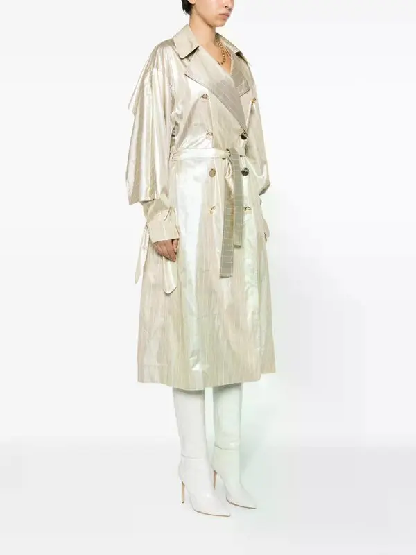 GENNY Pinstriped Maxi Coat With Engraved Buttons