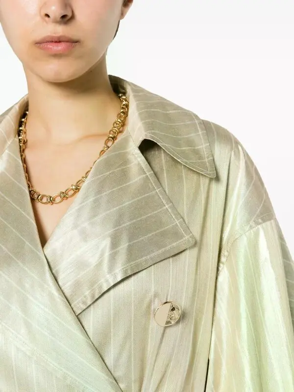 GENNY Pinstriped Maxi Coat With Engraved Buttons