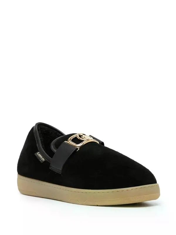 LANVIN Velvet Logo Buckle Slippers