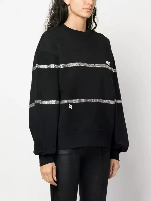Gcds Crystal-embellished Striped Sweatshirt - Black
