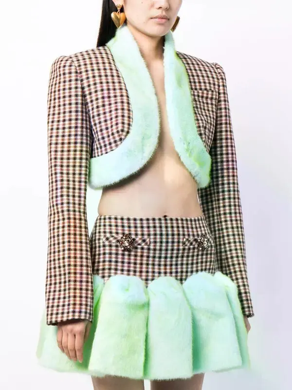 AREA Faux-fur Trimmed Cropped Jacket - Brown
