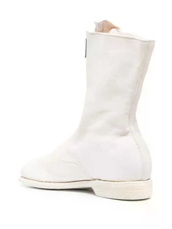 Guidi Calf Leather Round Toe Zip Up Boots - White