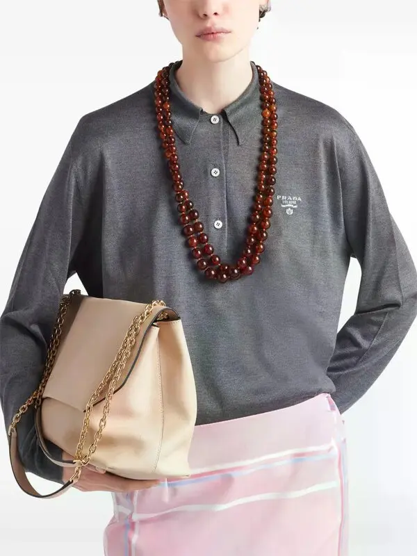 Prada Embroidered Logo Silk Polo Shirt