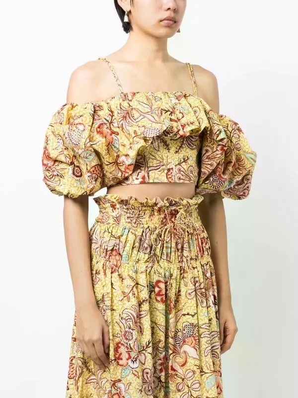 Ulla Johnson Carla Floral Print Ruffled Crop Top