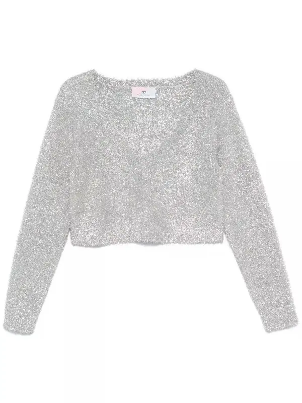 CHIARA FERRAGNI Lurex Cropped V-neck Sweater
