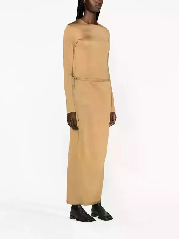 JIL SANDER Crew Neck Long Sleeve Drawstring Midi Dress