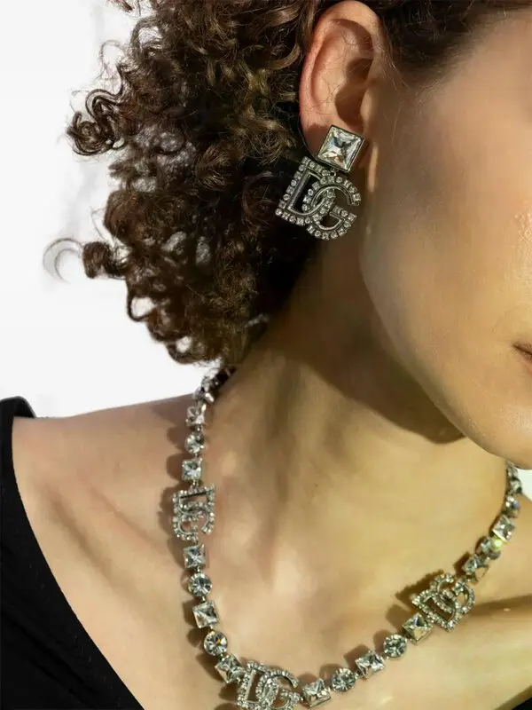 Dolce & Gabbana Logo-plaque Crystal Embellished Earrings