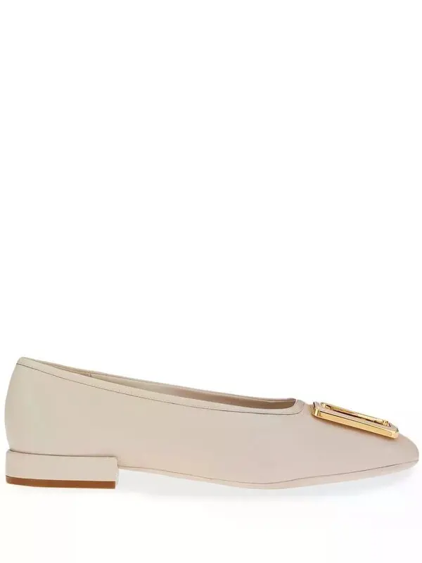 FERRAGAMO White Lambskin Ballerina Flats With Buckle Detail