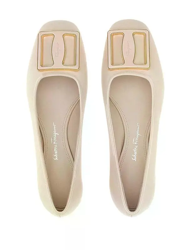 FERRAGAMO White Lambskin Ballerina Flats With Buckle Detail