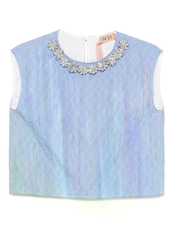 N°21 Sleeveless Crew Neck Top With Crystal Embellishment