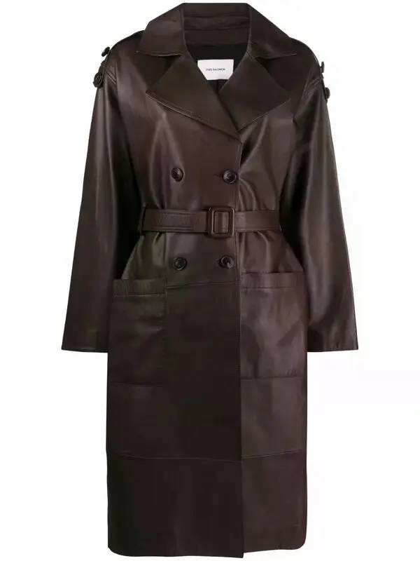 YVES SALOMON Double-breasted Leather Trench Coat