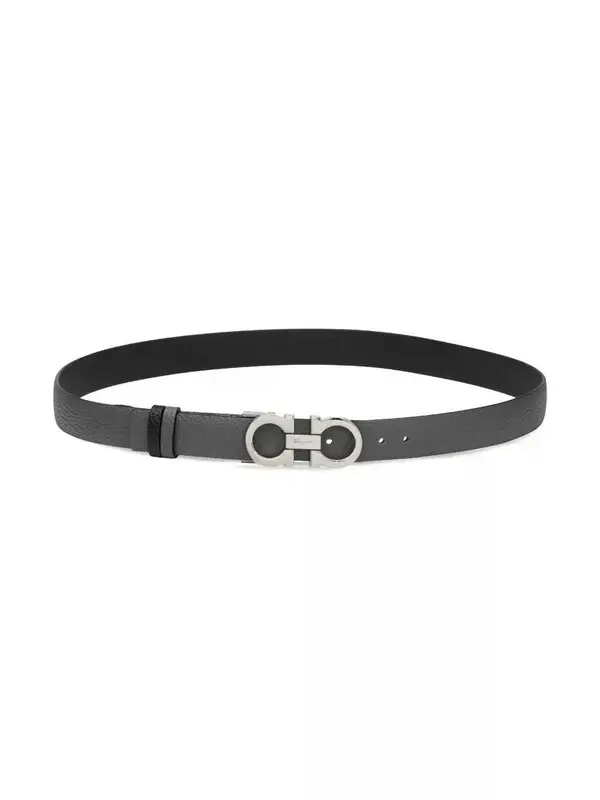 FERRAGAMO Gancini Buckle Leather Belt - Grey