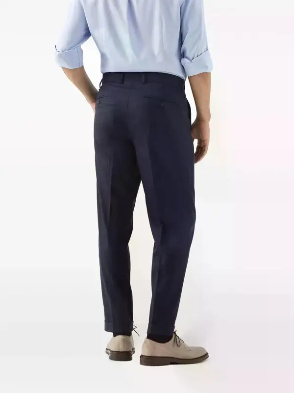 Brunello Cucinelli Navy Puppytooth Virgin Wool Tapered Trousers