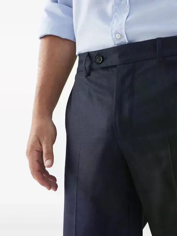 Brunello Cucinelli Navy Puppytooth Virgin Wool Tapered Trousers
