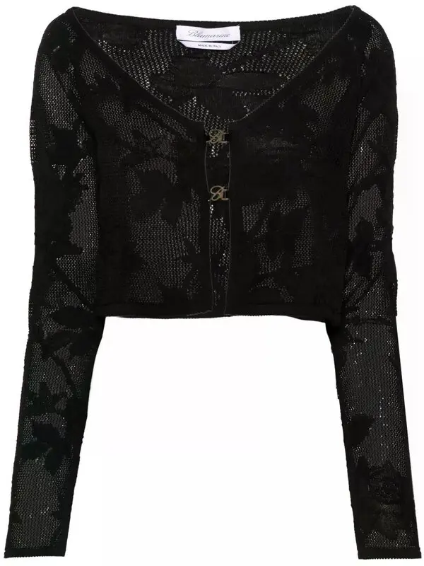 Blumarine Crochet Knit Cropped Cardigan - Black