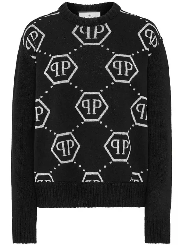 Philipp Plein Intarsia-knit Logo Jumper - Black