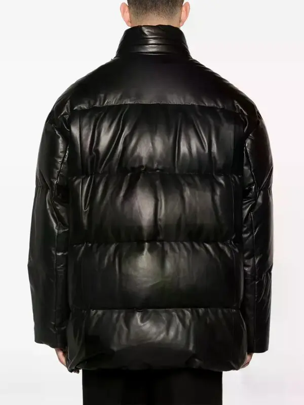 Prada Logo-plaque Leather Puffer Coat