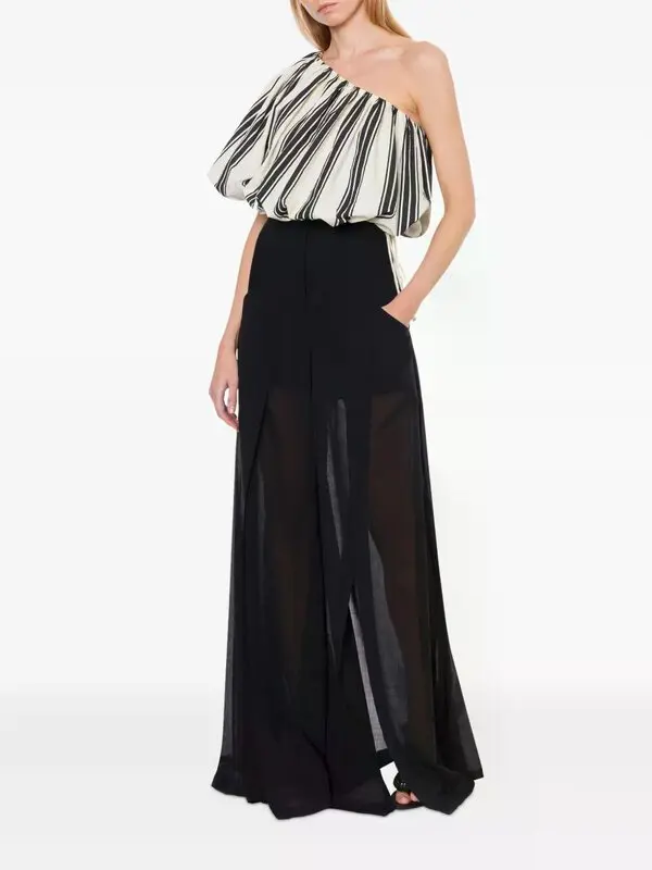 Philosophy Di Lorenzo Serafini One-shoulder Striped Top With Bishop Sleeves And Side Tie - Neutrals
