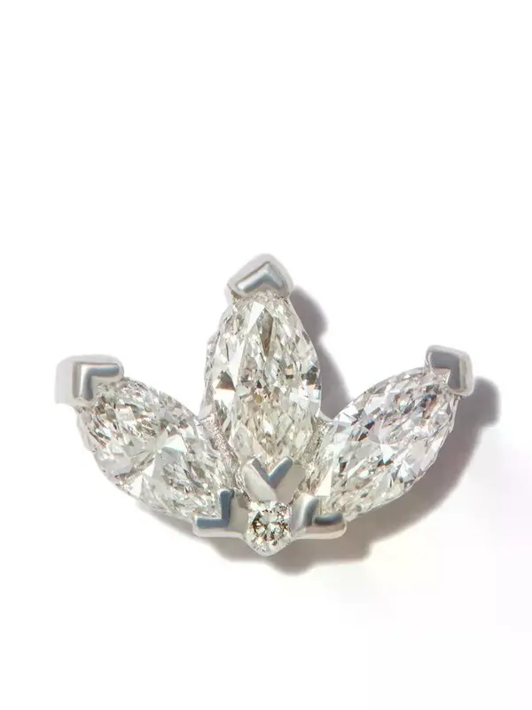 MARIA TASH 18kt White Gold Engraved Lotus Diamond Single Earring - Silver