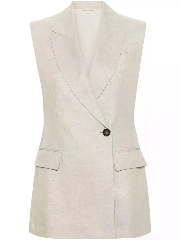 Brunello Cucinelli Sleeveless Blazer With Metallic Threading - Grey