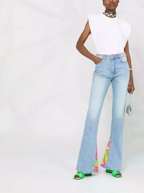 Philipp Plein Floral Insert Flared Jeans Light Wash