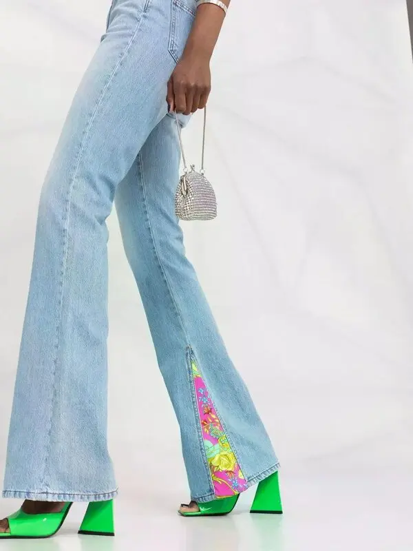 Philipp Plein Floral Insert Flared Jeans Light Wash
