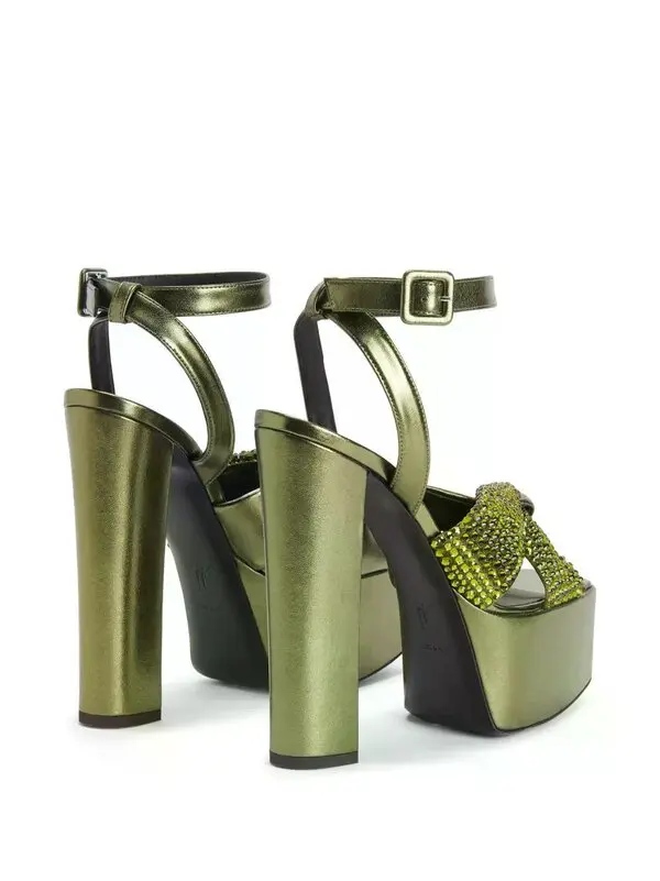 GIUSEPPE ZANOTTI Crystal-embellished Crossover Platform Sandals - Green