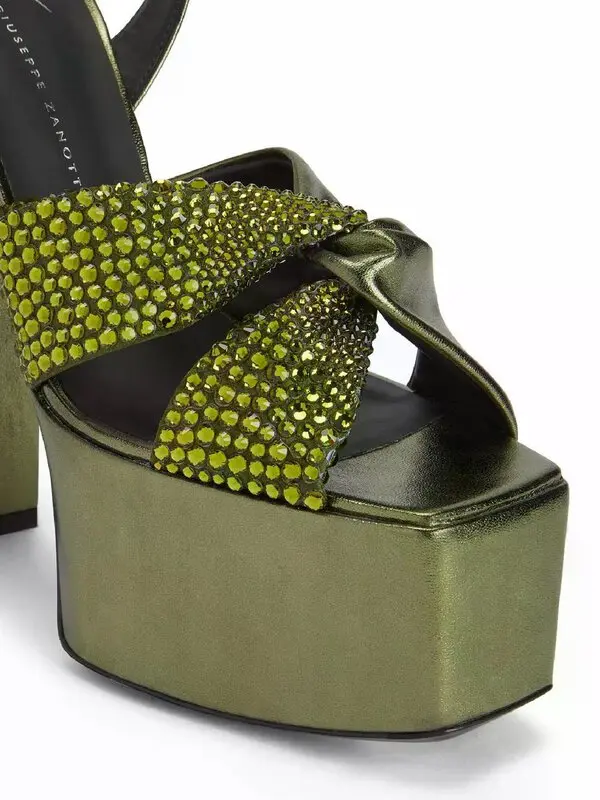 GIUSEPPE ZANOTTI Crystal-embellished Crossover Platform Sandals - Green