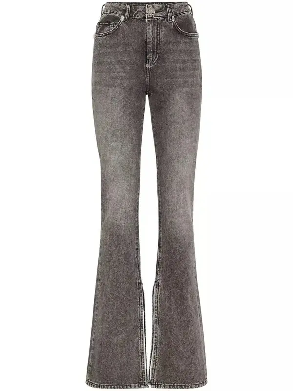 Philipp Plein High-waisted Flared Jeans With Side Slits - Grey