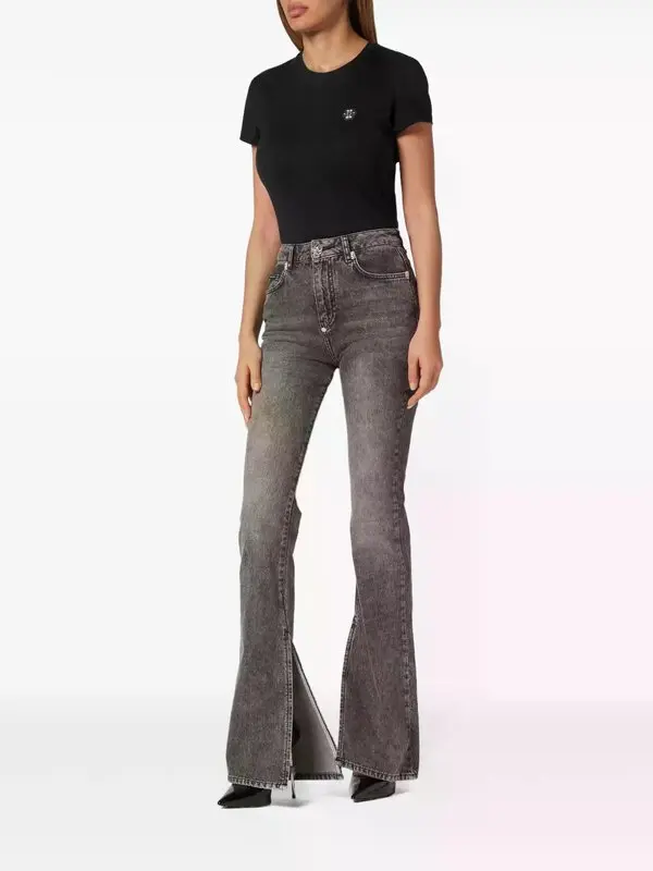 Philipp Plein High-waisted Flared Jeans With Side Slits - Grey