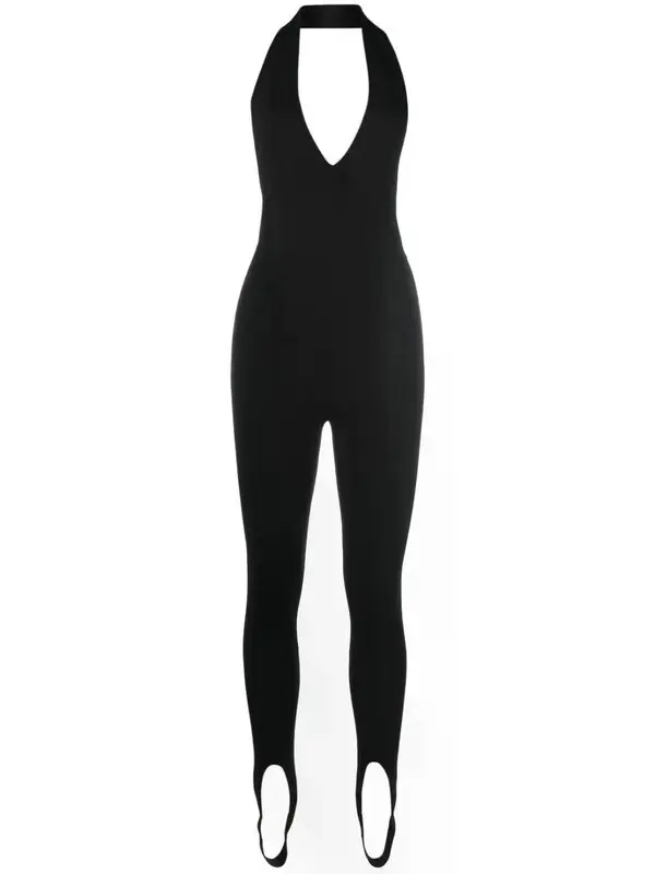 Saint Laurent Halterneck Open-back Jumpsuit With Stirrup Cuffs - Black