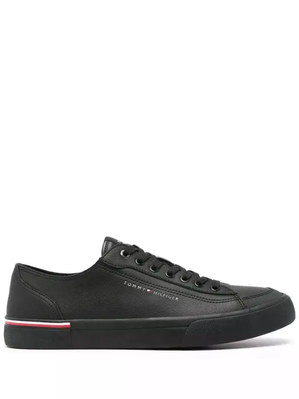 Tommy Hilfiger Logo Print Leather Sneakers - Black