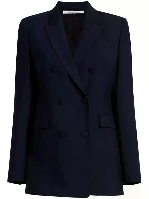 Another Tomorrow Double-breasted Merino Wool Blazer - Blue