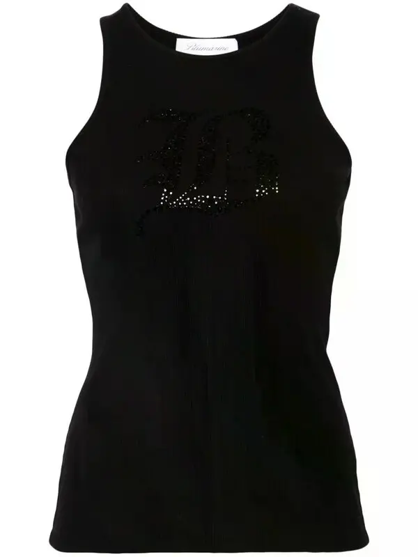 Blumarine Rhinestone Embellished Ribbed-knit Tank Top