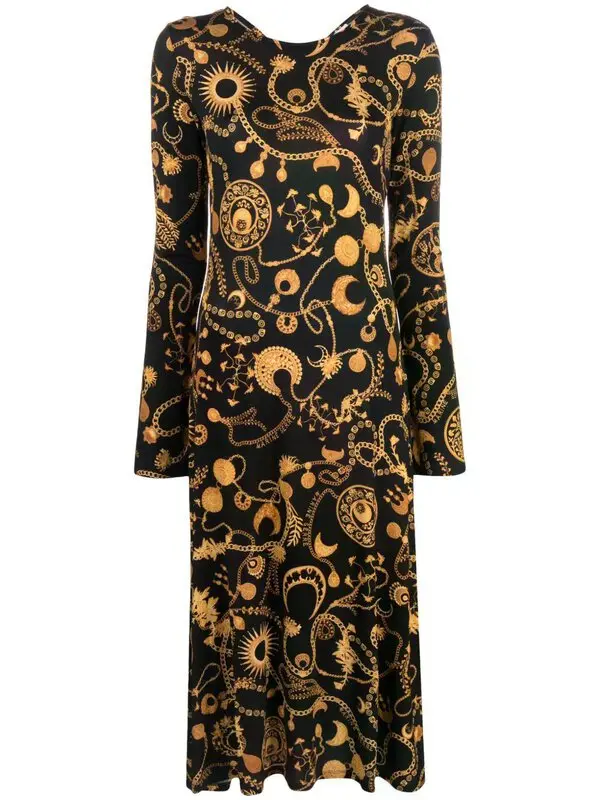 MARINE SERRE Ornament Jewellery-print Midi Dress - Black